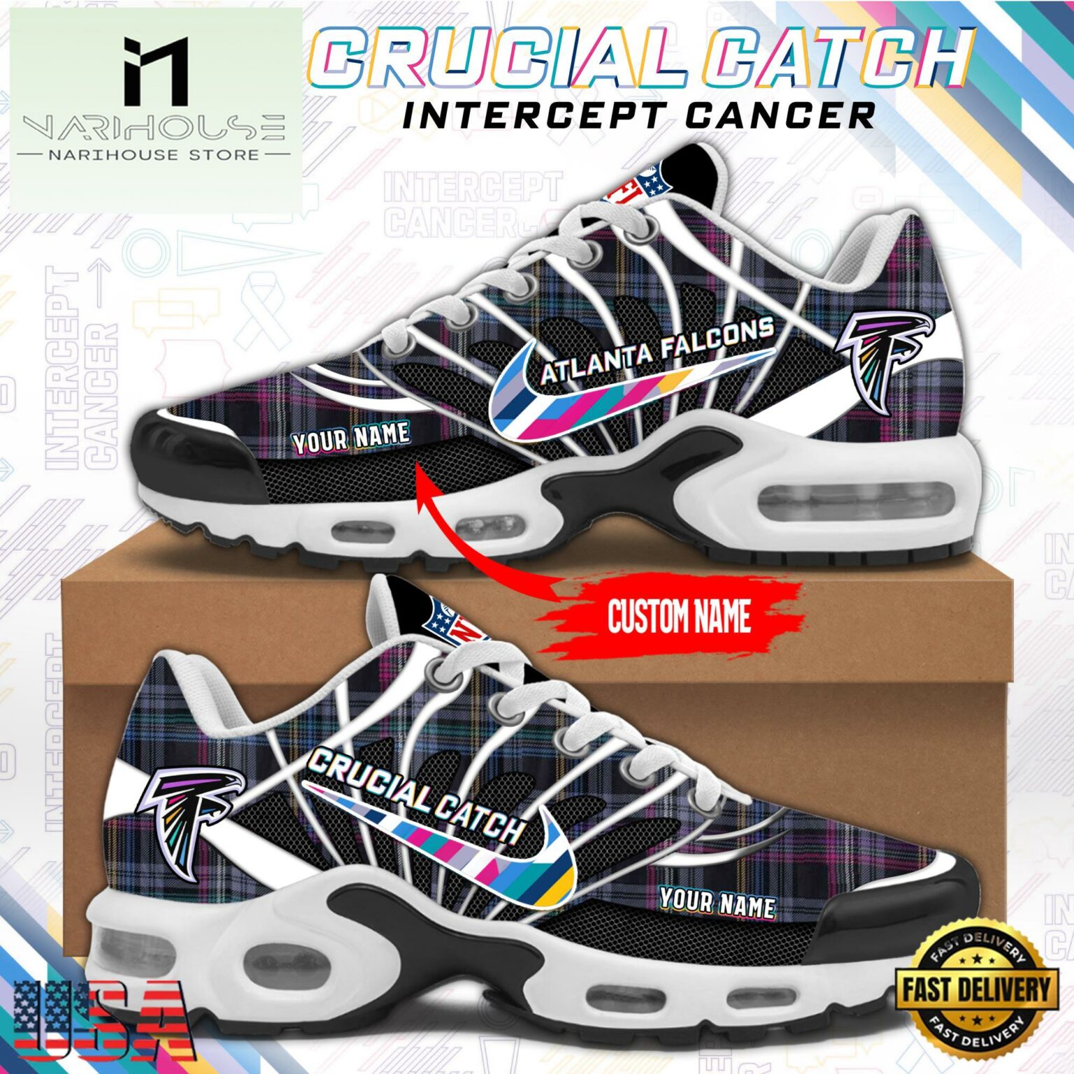 NFL Atlanta Falcons Crucial Catch Intercept Cancer Air Max Plus Running ...
