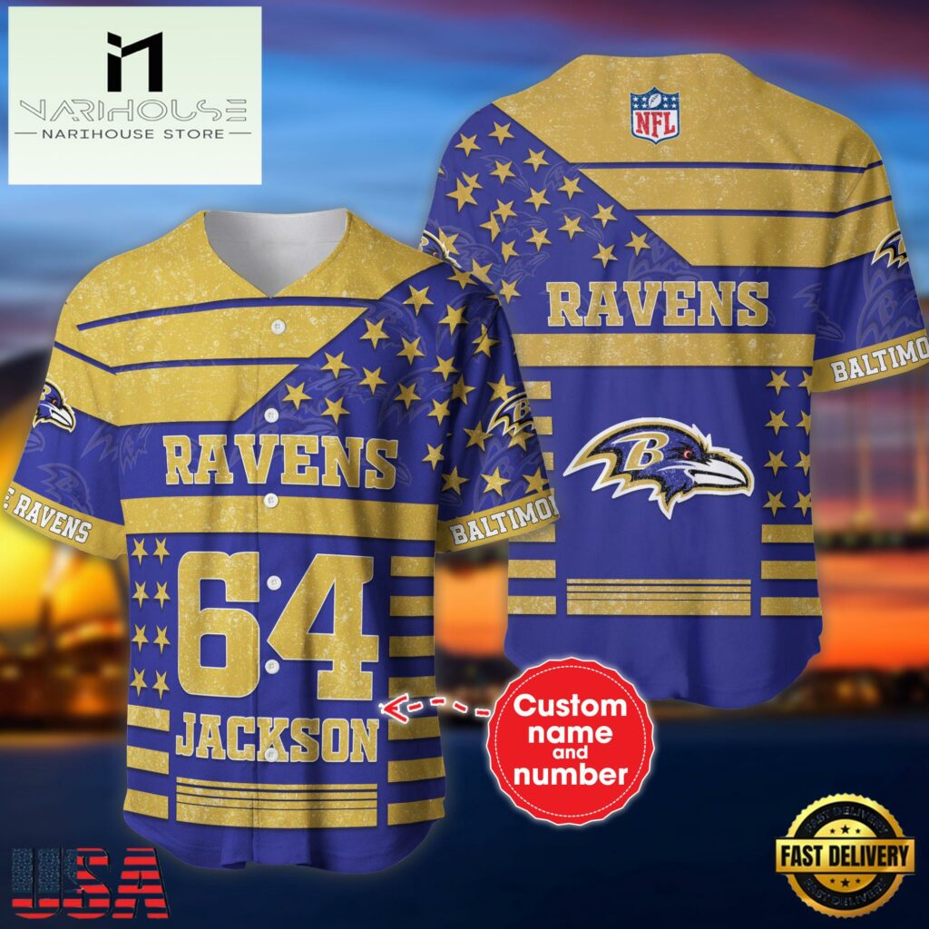 NFL Baltimore Ravens American Flag Custom Name Number Baseball Jersey