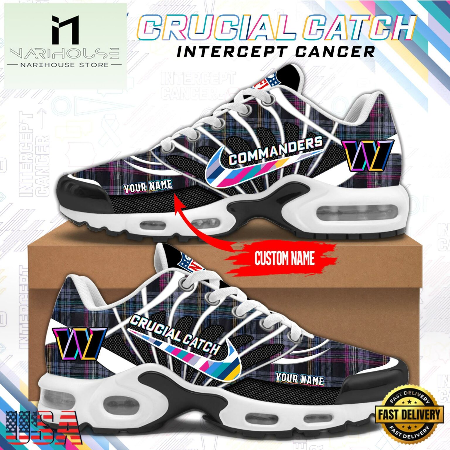 NFL Washington Commanders Crucial Catch Intercept Cancer Air Max Plus ...