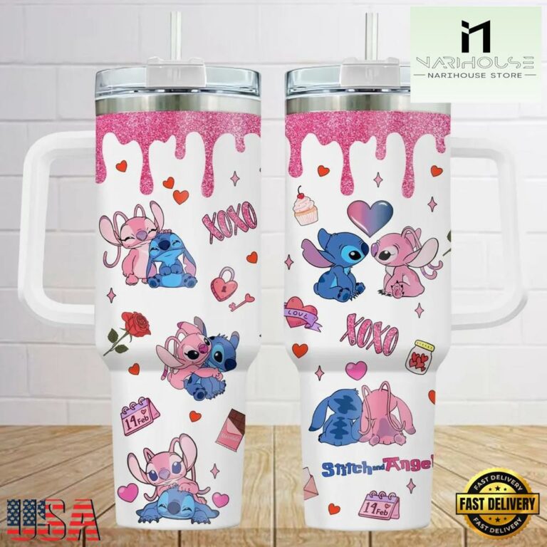 Stitch And Angel Valentine Stainless Steel Tumbler With Handle ...