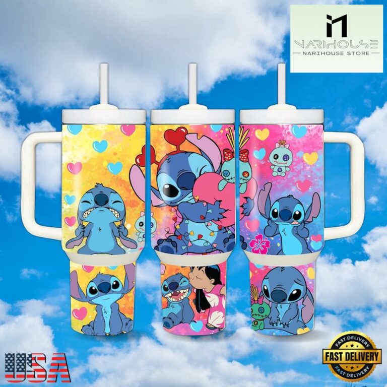 Stitch And Angel Valentine Stainless Steel Tumbler With Handle ...