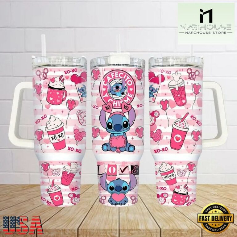Stitch And Angel Valentine Stainless Steel Tumbler With Handle ...