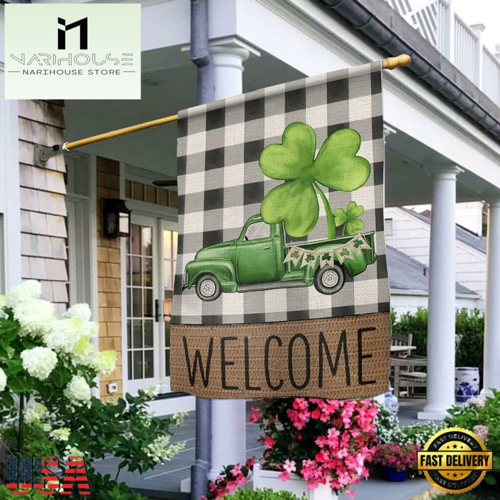 Welcome St. Patrick’s Day Green Truck House Flag, Patricks Day Garden ...