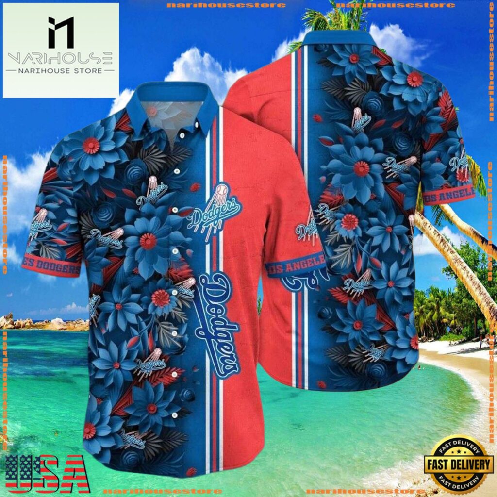 MLB Bold Floral Contrast Los Angeles Dodgers Aloha Shirt For Men Women ...