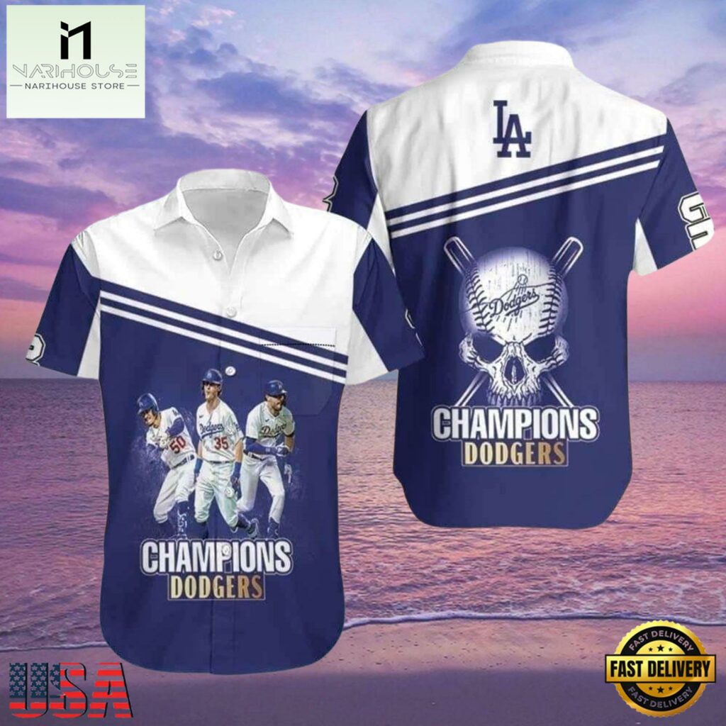 MLB Dodgers Champions Badge Hawaiian Shirt For Mens