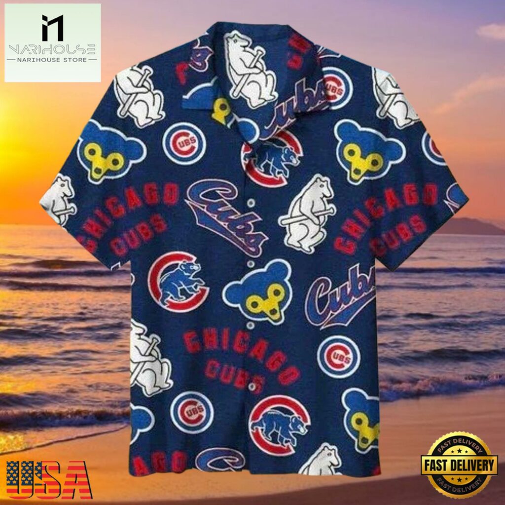 MLB Iconic Chicago Cubs Emblems Navy Aloha Hawaiian Shirt Chicago Cubs ...