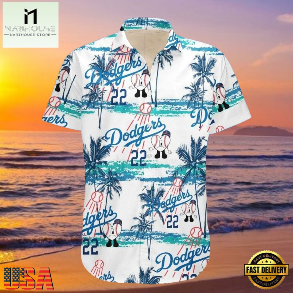 MLB LA Dodgers Classic Stripe And Palms Aloha Shirt Pristine Beach Vibe ...