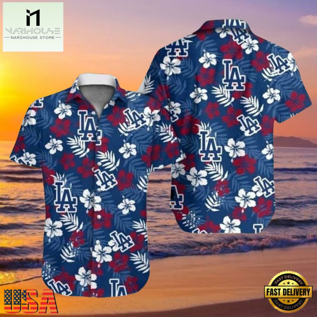 MLB LA Dodgers Floral Emblem Aloha Shirt Classic Red And Blue , MLB ...