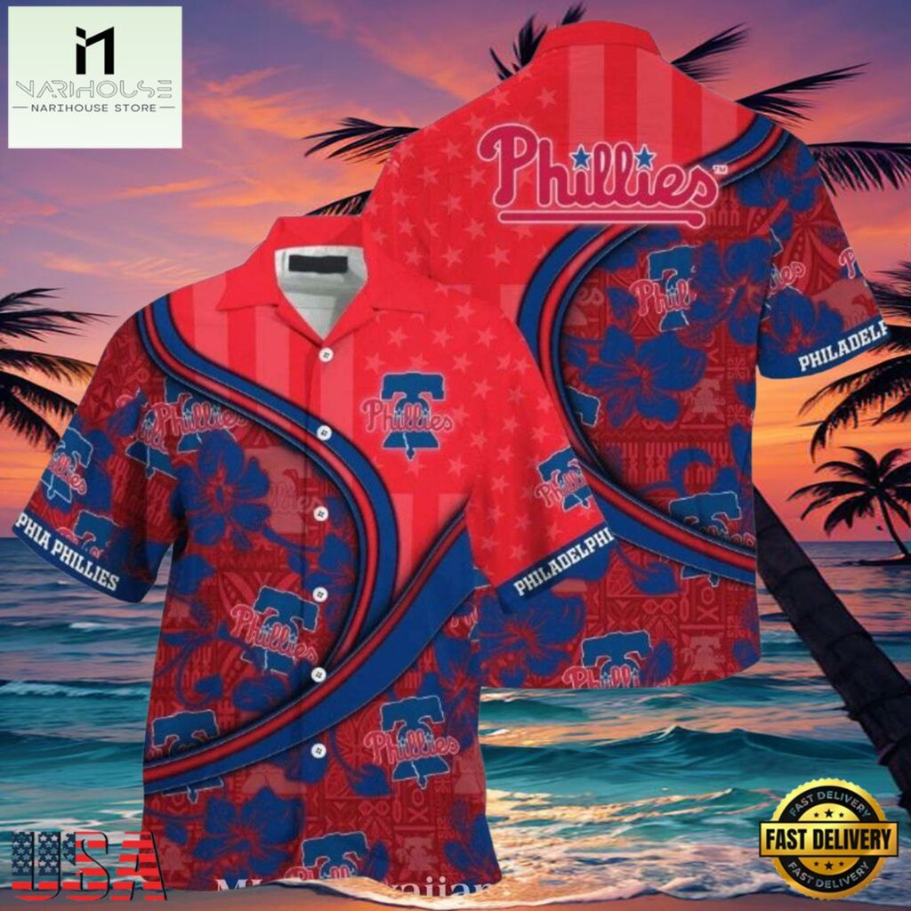 MLB Philadelphia Phillies Red Pinstripe Fanfare Tropical Aloha Hawaiian ...