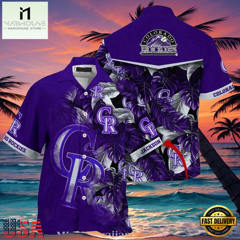 MLB Rockies Customizable Name Purple Leaves Hot Summer Hawaiian Shirt ...
