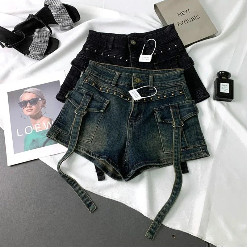 Y2K 2000S Cargo Denim Shorts Women Streetwear Vintage High Waist Shorts ...