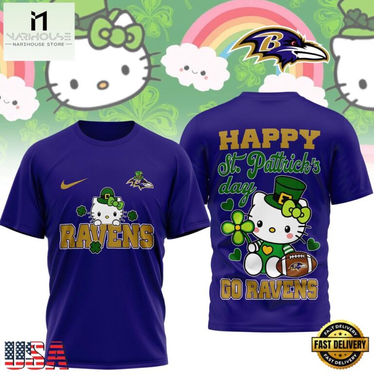 NFL Baltimore Ravens x Hello Kitty St Patrick Day New 2026 3D Shirt