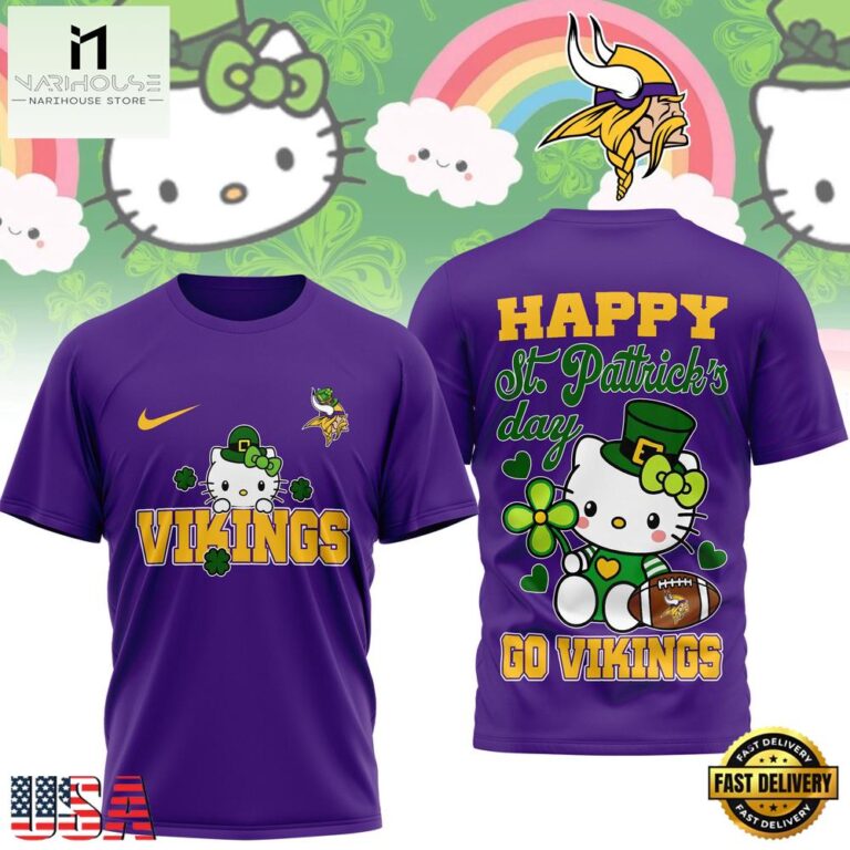NFL Minnesota Vikings x Hello Kitty St Patrick Day New 2026 3D Shirt
